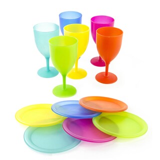 Reusable Colorful Plastic Picnic Set with Plates and Goblets (6 Piece ...