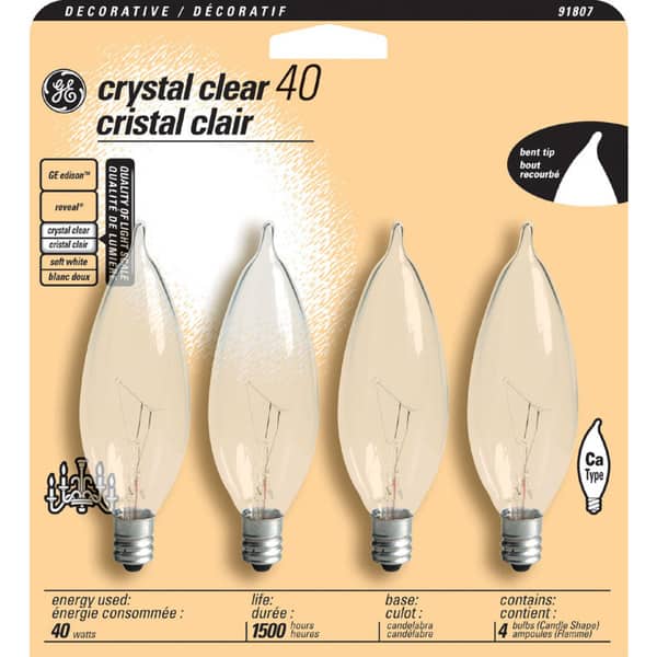 GE Lighting 76237 40 Watt Clear Bent Tip Light Bulb 4-count - Bed Bath ...