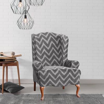 Sure Fit Stretch Plush Chevron Wing Chair Cover - Overstock - 11642794