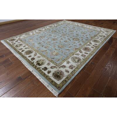 Hand-knotted Rajasthan Blue and White Wool and Silk Area Rug (8'1 x 10 ...