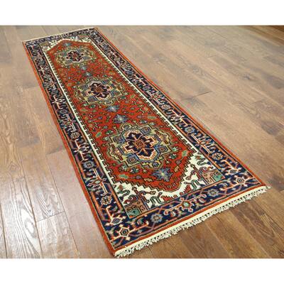 Hand-knotted Heriz Red Wool Runner Rug (2'5 x 8'1) - Overstock - 11664800