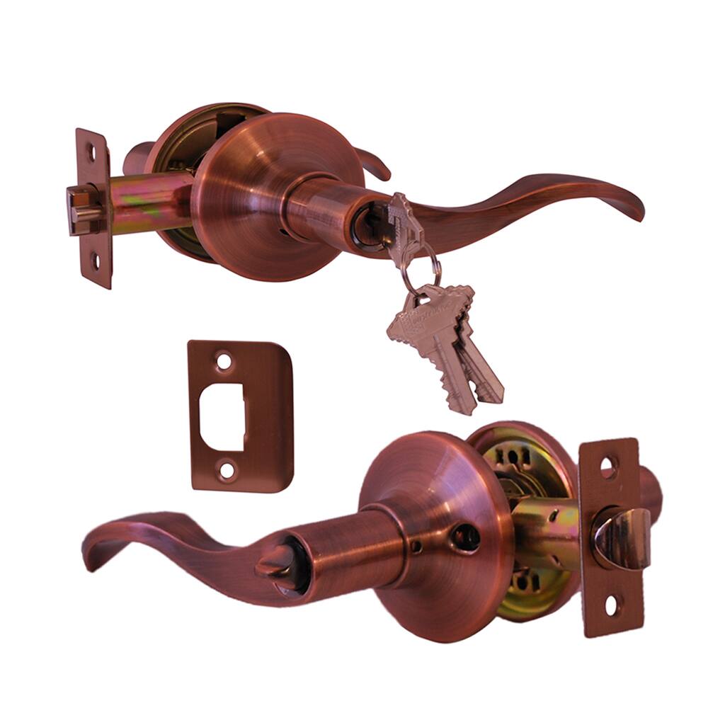Prelude Antique Copper Finish Entry Lever Door Lock with Knob Handle ...