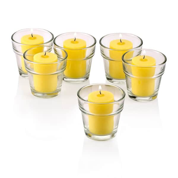 Clear Glass Flower Pot Votive Candle Holders with Citronella Yellow ...