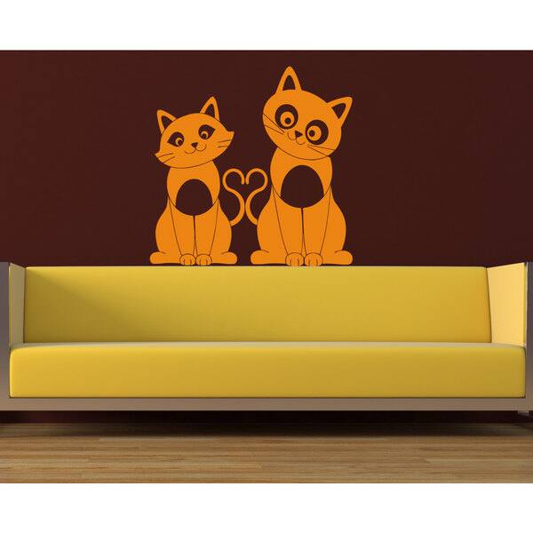 A couple in love cats heart Wall Art Sticker Decal Orange - Bed Bath ...