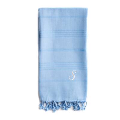 Authentic Sol Monogrammed Pestemal Fouta Sky Blue Tonal Stripe Turkish ...