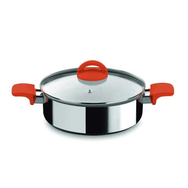 Eco-Ceramic Coated Stainless Steel Low Pot with Orange Accents - Bed ...