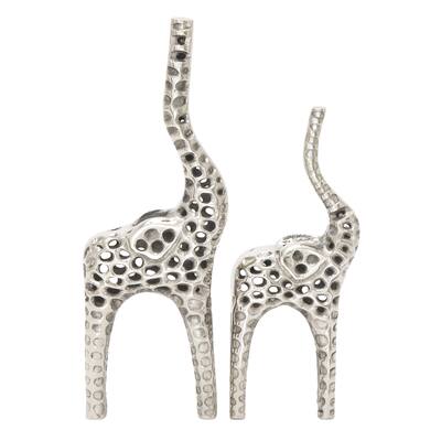 Set of 2 Metal Silver Elephant 18-inch, 14-inch - Overstock - 11719793