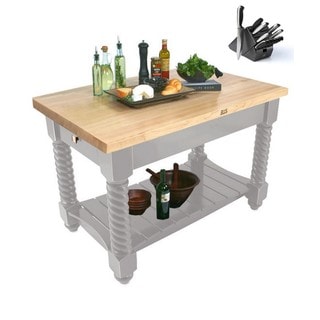 John Boos 54x32 Tuscan Isle Grey Butcher Block Table Natural Maple Top ...