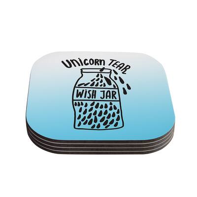 Vasare Nar 'Unicorn Wish Jar' Blue Black Coasters (Set of 4) - Overstock - 11776663