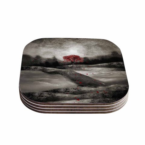 Viviana Gonzalez 'The Red Sounds And Poems 1' Black Tree Coasters (Set ...