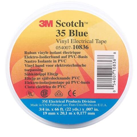 3M 35 1/2" X 20' Blue Scotch Vinyl Electrical Tape No. 35 - Overstock ...