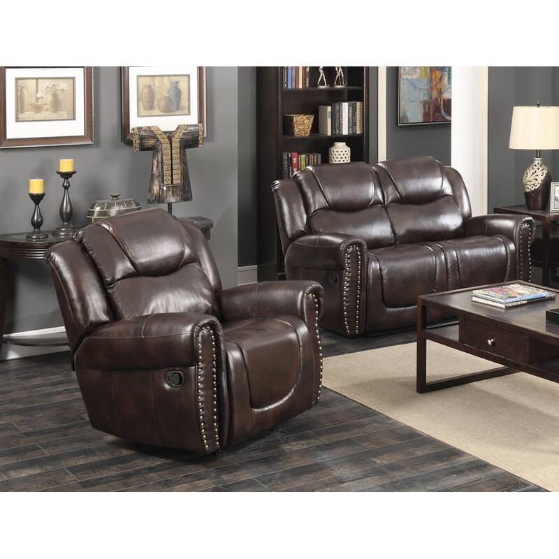 Manhattan Dark Brown Bonded Leather Two-piece Living Room Reclining ...