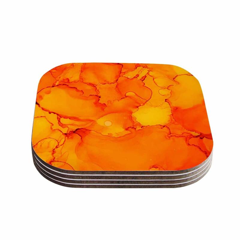 Kess InHouse Claire Day 'Yellow' Orange Coasters (Set of 4) - Overstock ...