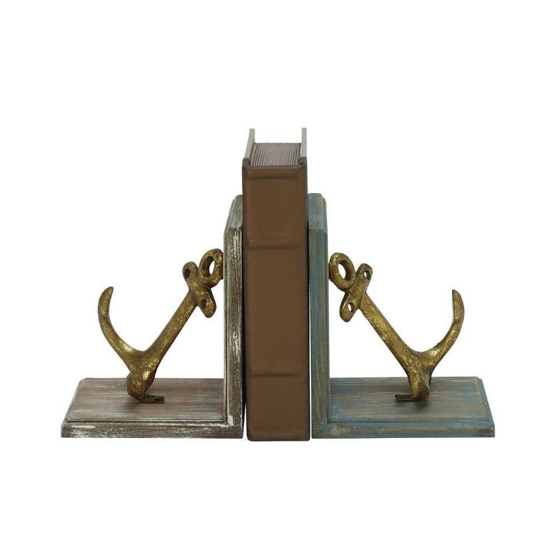 Classy Wood Metal Anchor Bookend Pair - Overstock - 11826209