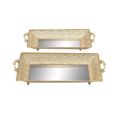 Intricately Designed Metal Mirror Tray (Set Of 2) - Overstock - 11826565