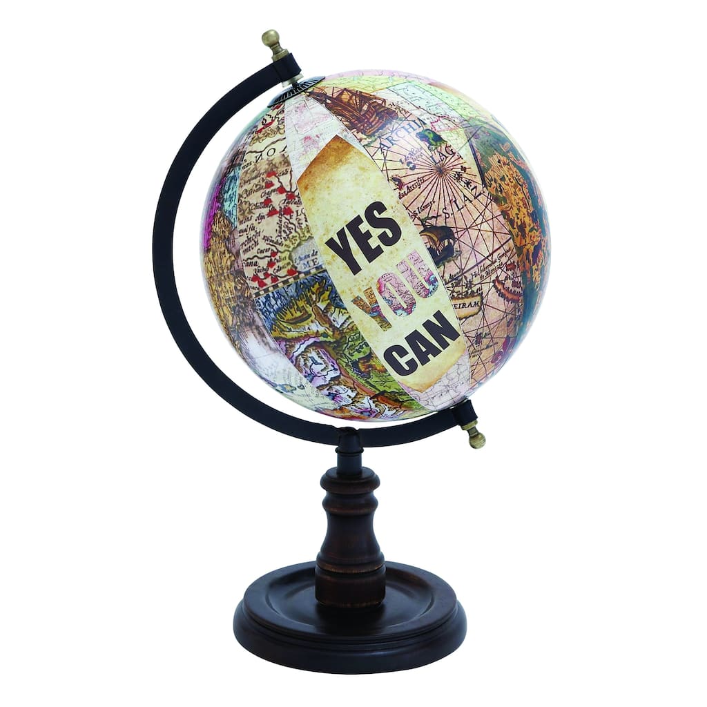 Wood Globe With Sturdy Base And Printed Graphics - Overstock - 11828833
