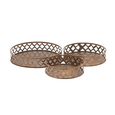 Rustic And Simple Metal Tray (Set Of 3) - Overstock - 11829148