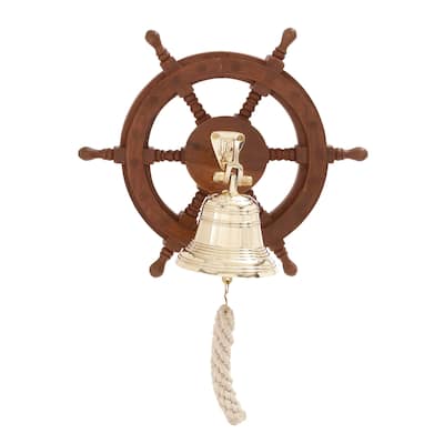 Customary Styled Attractive Wood Ship Wheel Bell - Overstock - 11834270