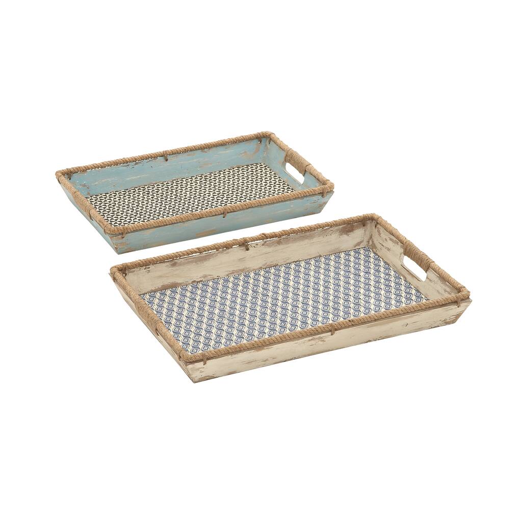 Striking Customary Styled Wood Burlap Tray (Set Of 2) - Overstock ...