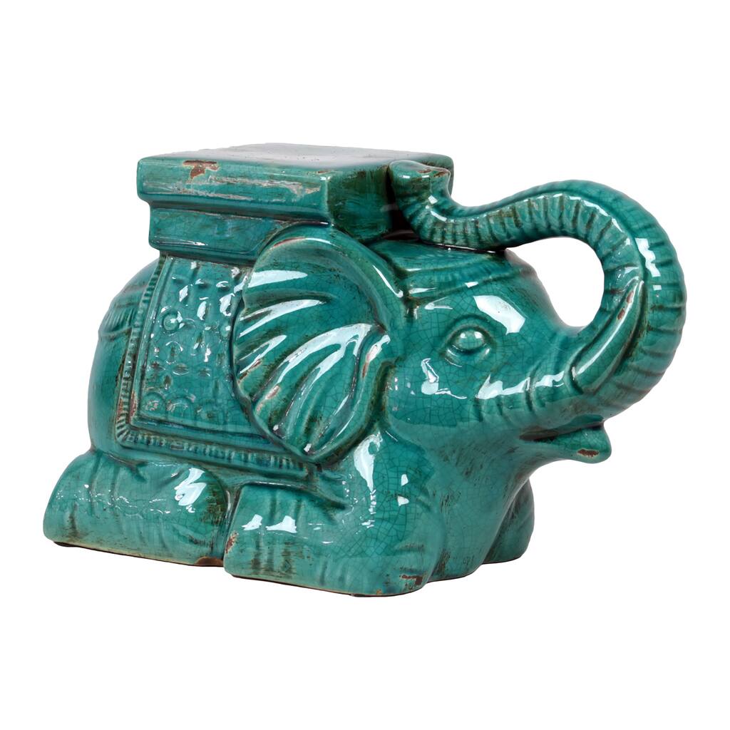Trumpeting Ceramic Elephant With Detailed Mount Antique Blue ...
