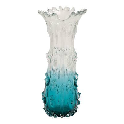 Clear Blue Glass Unique-Styled Vase - Overstock - 11842500