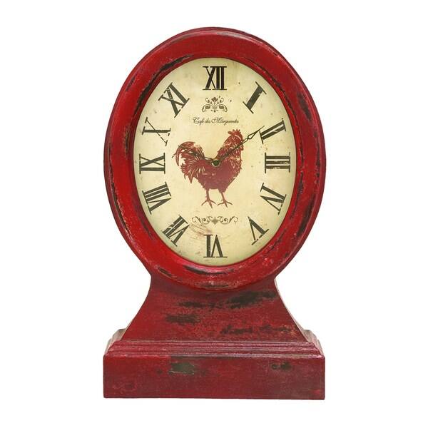 Red Wood Vintage Farm-themed Table Top Clock - Bed Bath & Beyond - 11842801