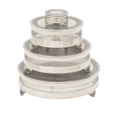 Silver Metal Cake Plate (Set Of 4) - Overstock - 11844631