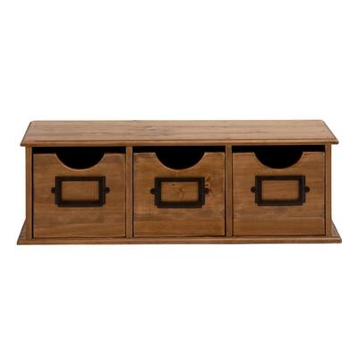 Natural Finish Wood 3-drawer Tabletop File Cabinet - Overstock - 11844794