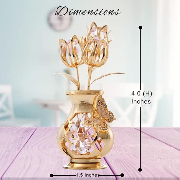 Goldplated Matashi Crystal Tulips with Butterfly in a Vase Tabletop ...