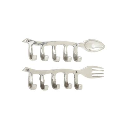 Benzara Silver Aluminum 12.75-inch x 6.25-inch x 17-inch Fork and Spoon ...