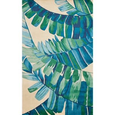 Catalina Blue/Ivory Tropical Area Rug - 5' x 8' - Overstock - 11871915