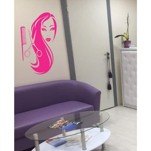 Girl beauty salon scissors and comb Wall Art Sticker Decal Pink - Bed ...