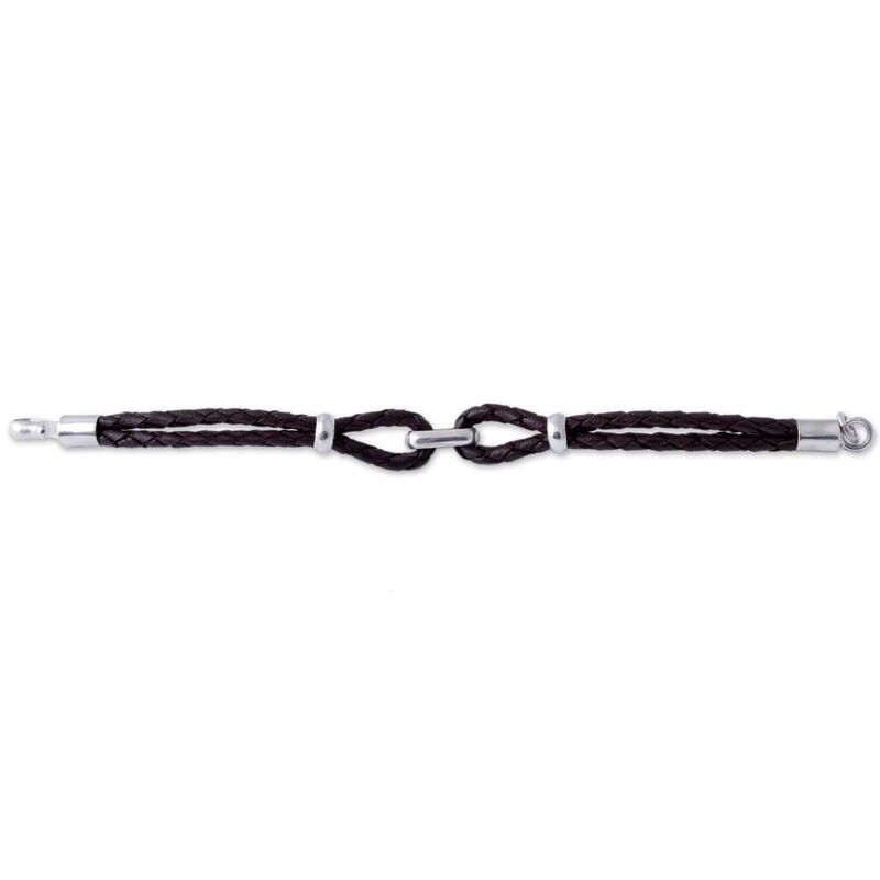 Handmade Men's Sterling Silver Leather 'Naturally' Bracelet (Peru ...