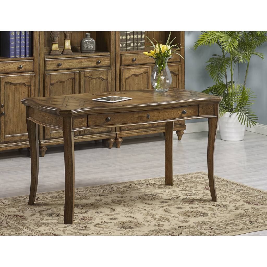 Budapest Traditional Honey/Maple Veneer Wood Glass Writing Desk ...