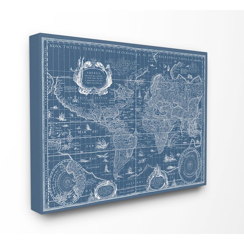 Stupell Canvas Vintage Blueprint World Map Canvas Wall Art - Overstock ...