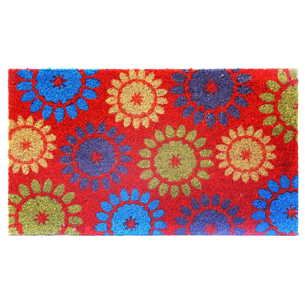 Red/Multicolor Floral-print Coir Doormat - Overstock - 11910867