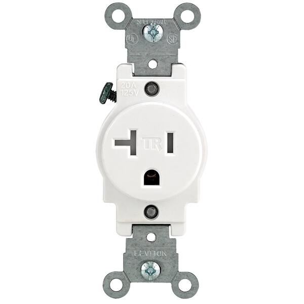 Leviton R52-T5020-0WS 20 Amp White Single Power Tamper Resistant Outlet ...