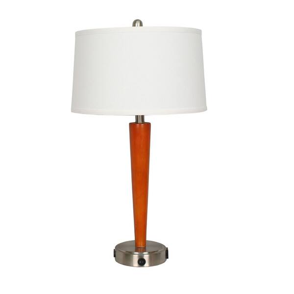 27.5-inch Brushed Steel Metal & Cherry Wood Tech Table Lamp (Includes ...