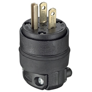Leviton 000-515PR 15 Amp Black Heavy Duty Straight Blade Rubber Plug ...