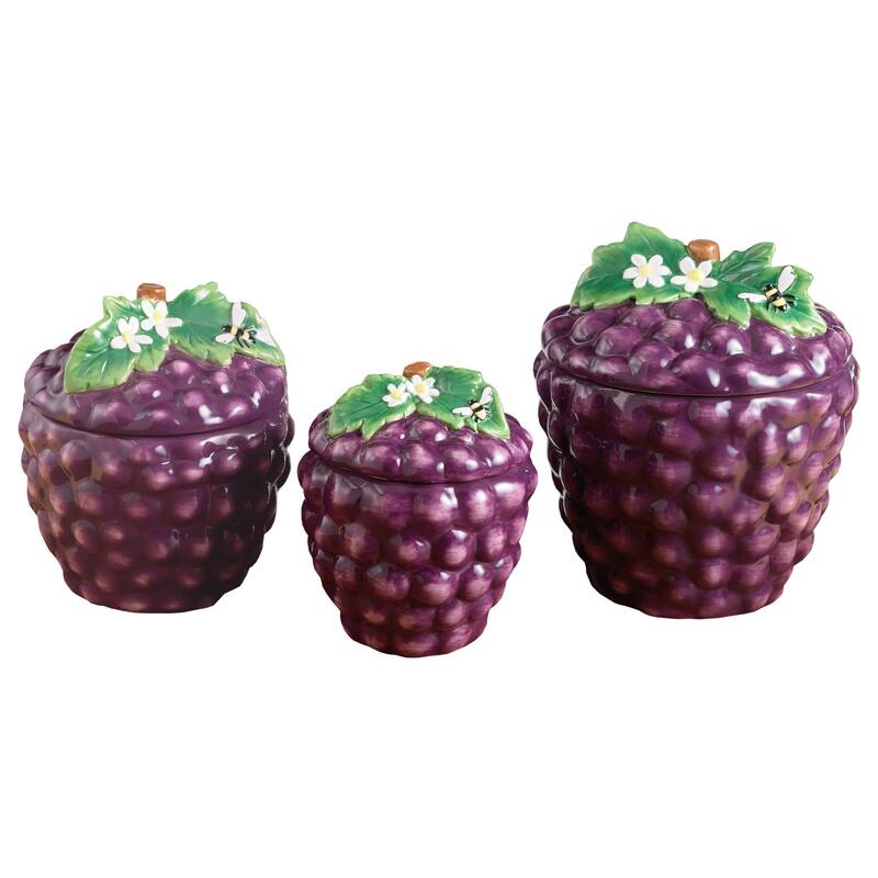 American Atelier Purple Ceramic 3-piece Grape Canister Set - Overstock ...