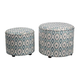 Privilege Contemporary Green Fabric Round Ottomans (Set of 2) - Bed ...