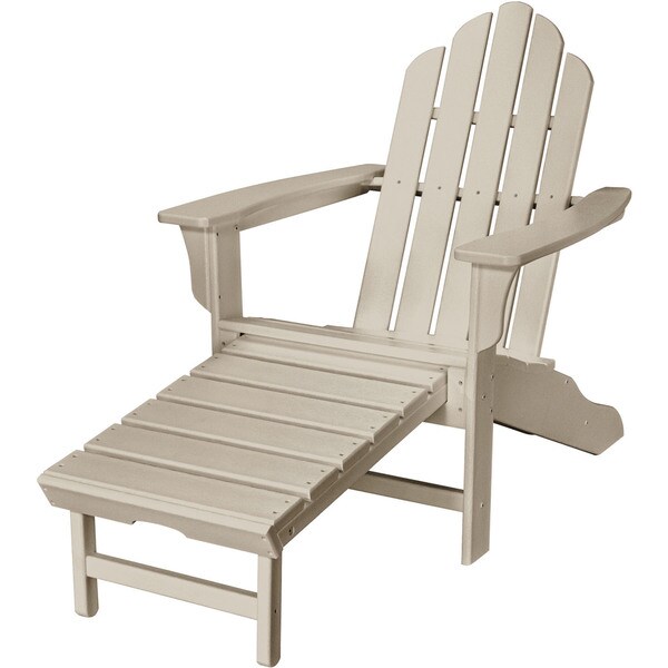 Hanover HVLNA15SA Sandy Shore Tan HDPE Outdoor All weather Contoured Adirondack Chair with Hideaway Ottoman Bed Bath Beyond 12021738