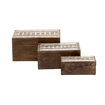 Lovely and Stylish Wood and Metal Box (Pack of 3) - Overstock - 12036549
