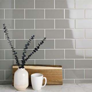 Merola Tile 3x6-inch Malda Subway Glossy Warm Grey Ceramic Wall Tile ...