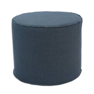 Burlap Navy Foam 20-inch Round x 17-inch High Corded Ottoman ...