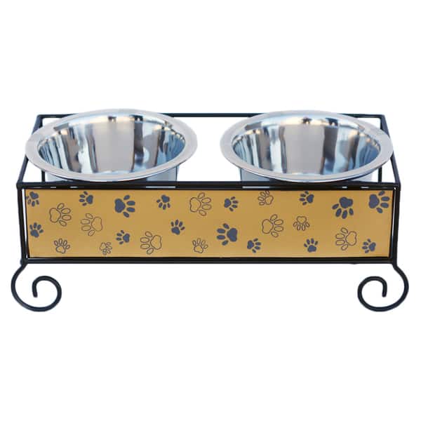 Indipets Luxe Craft Wood and Iron Paw Dog Bowls - Bed Bath & Beyond ...