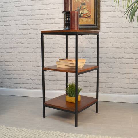 Finn Black Metal Short Bookcase With Cherry Shelves - Overstock - 12096776