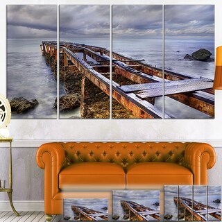 Old Rusty Pier in Cloudy Day - Seashore Photo Canvas Art Print - Bed ...