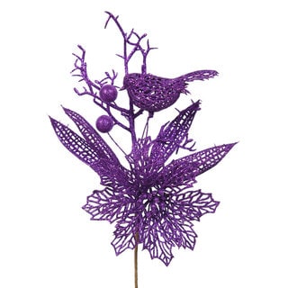 Purple Glitter 13-inch Poinsettia Bird Pick (Pack of 12) - Bed Bath ...