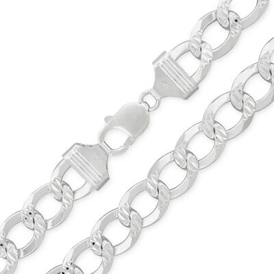 .925 Solid Sterling Silver 12MM Cuban Curb Link Diamond-Cut Necklace ...